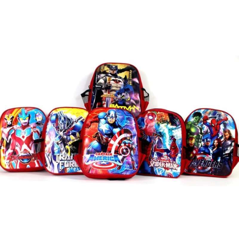 Promo Tas Sekolah Ransel Karakter Anak Laki-laki Tk Dan Paud - Biru Captain Am - Merah Batman ...
