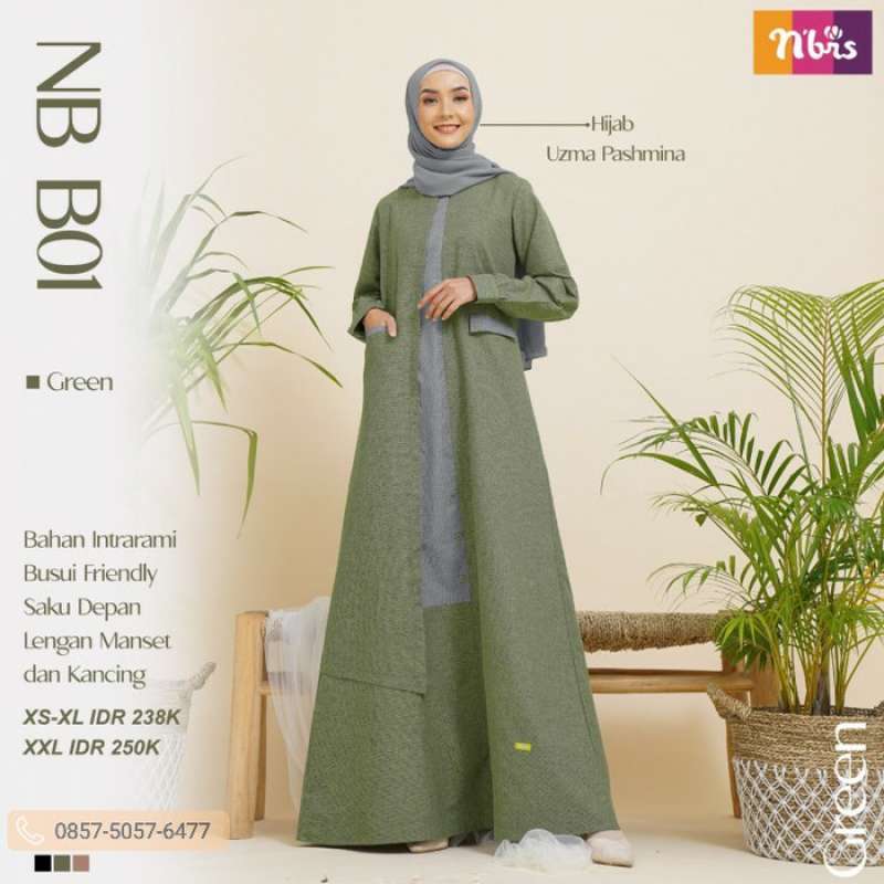 Promo Gamis Nibras Nb B01 Warna Hijau Green Polos Branded Cantik Elegan ...