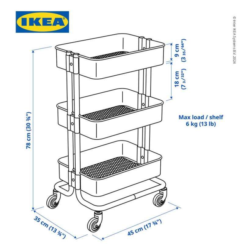 Jual Ikea Rã…skog Troli Dapur Dengan 3 Rak Putih Serbaguna 35x45x78 Cm ...