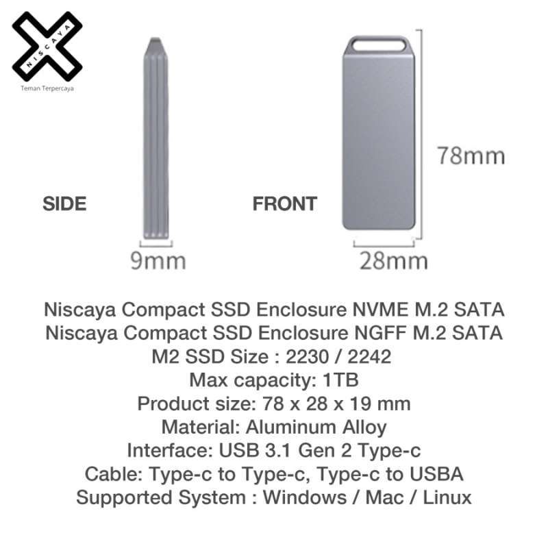 Jual Compact M2 NVME SATA SSD Enclosure Casing 10Gbps USB3.1 Gen 2 di ...