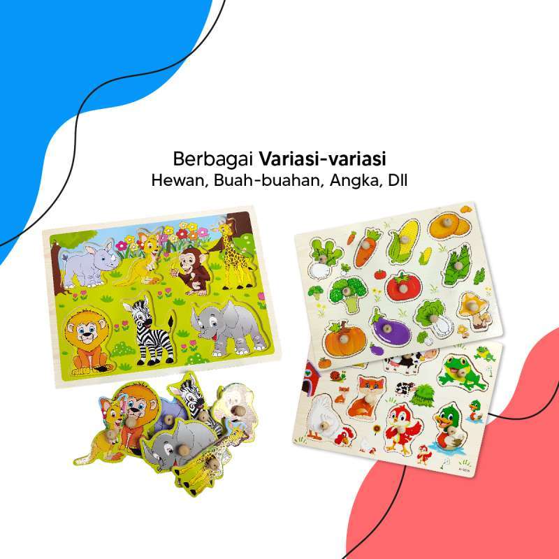 Promo OEM RB-M302 Puzzle Kayu Mainan Edukasi Anak Balok Kayu Knob ...