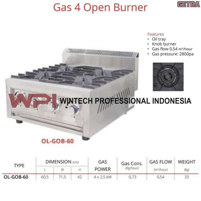 Jual Getra OL-GOB-60 Gas 4 Open Burner Low Pressure - Kompor Gas Di ...