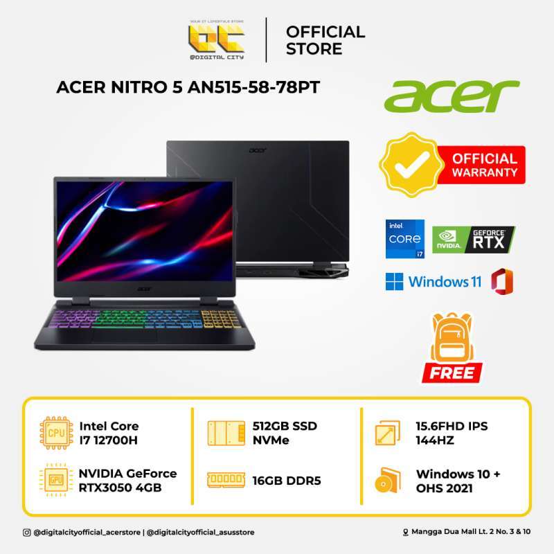 Jual ACER NITRO 5 AN515-58-78PT di Seller Digital City - Mangga Dua ... Jual ACER NITRO 5 AN515-58-78PT di Seller Digital City - Mangga Dua ...