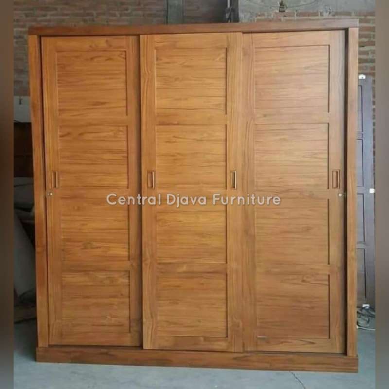 Jual Lemari Pakaian Minimalis Sliding 3 Pintu Kayu Jati Almari Geser Jepara di Seller Central ...