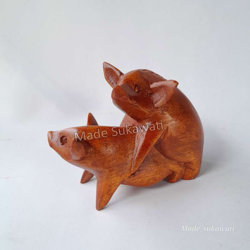 Jual Patung Kayu Babi Kawin Mini Kerajinan Ukiran Kayu Handmade Bali Di ...