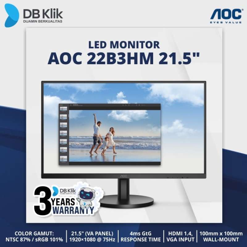 Jual Led Monitor Aoc 22b3hm 21 5 Inch Va 75hz Full Hd Hdmi Vga 22b3hm