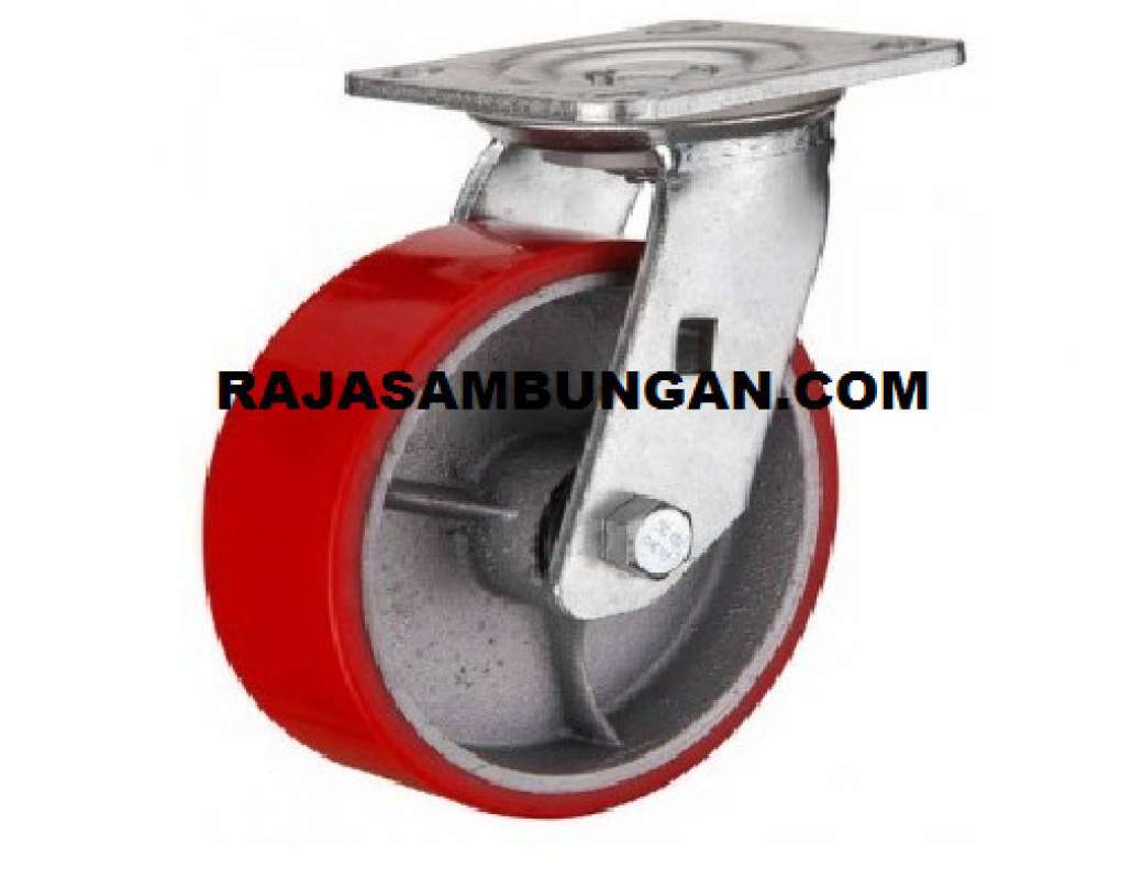 Promo Roda Pu Heavy Duty 8 Inch hidup Plat Besi Roda Troly Polyurethane ...