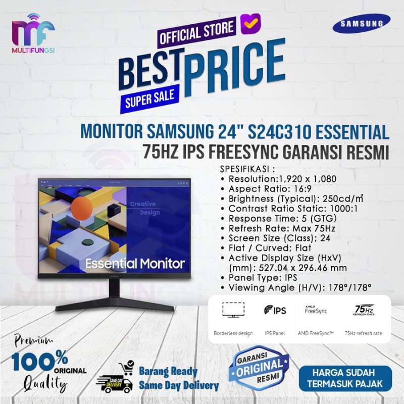Jual Monitor Samsung 24 S24C310 Essential 75Hz IPS FreeSync Garansi ...