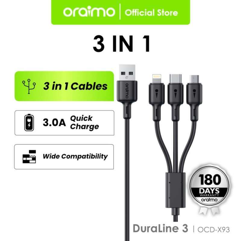 Jual Oraimo Data Cable 3in1 Fast Charging 5v 3a Black Ocd-x92 Ocd-x93 ...