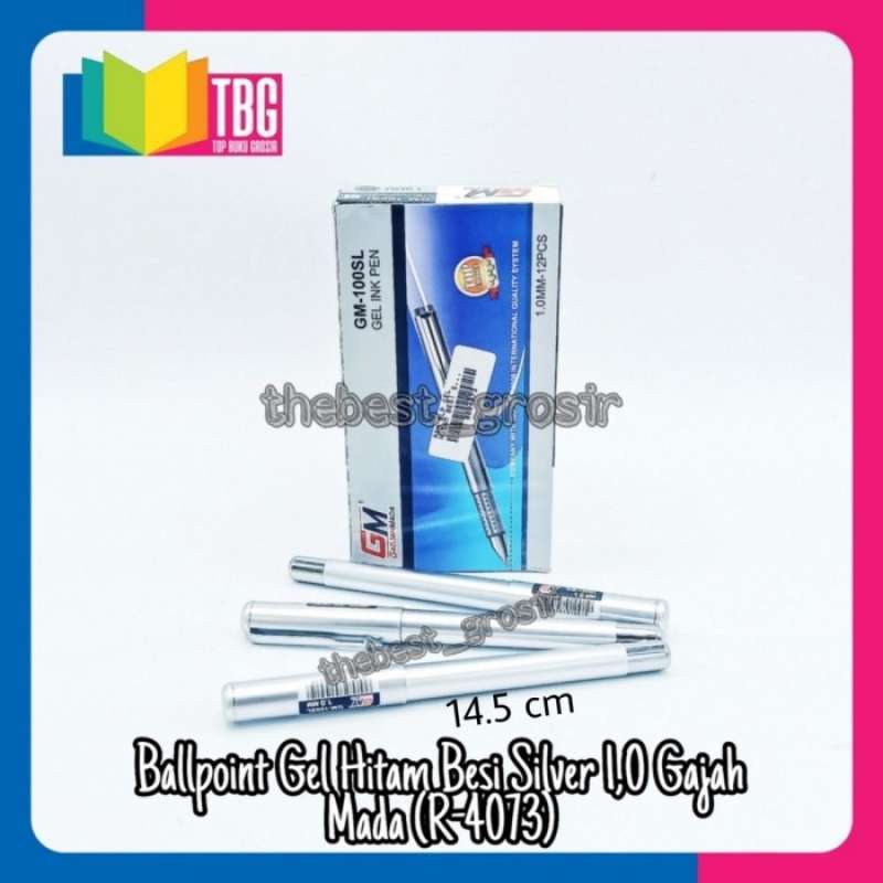 Jual ballpoint gel hitam besi silver 1.0 gajah mada / pulpen gm / gajah ...
