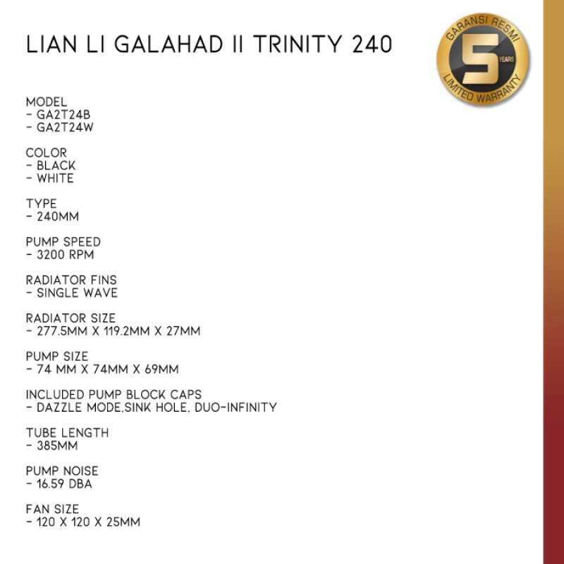 Jual LIAN LI Galahad II Trinity 240 | High Performance RGB Fan - Hitam ...