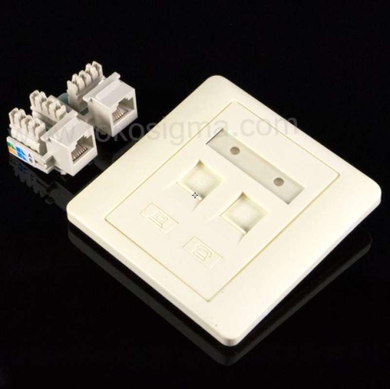 Promo Papan Faceplate Dual Port 2 Gang + Rj-45 Lan + Rj-11 Telp Modular ...