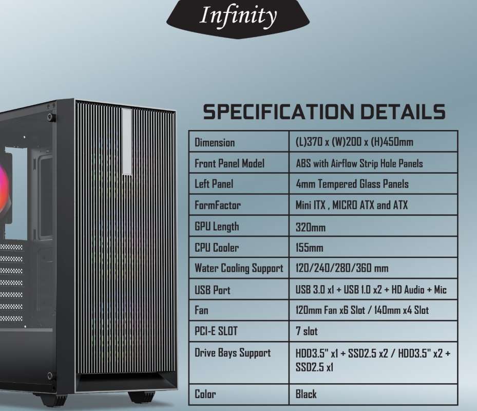 Jual Casing Komputer Infinity Ascalon Gaming Case Tempered Glass Side ...