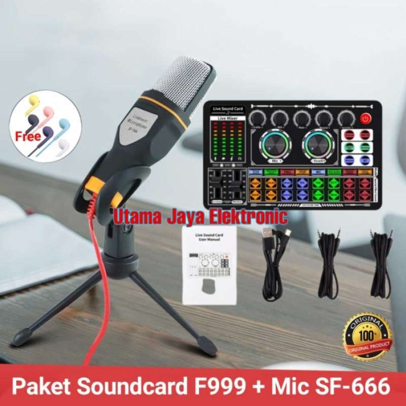 Promo Paket Microphone Sf666 Soundcard F999 Condenser Live Streaming ...