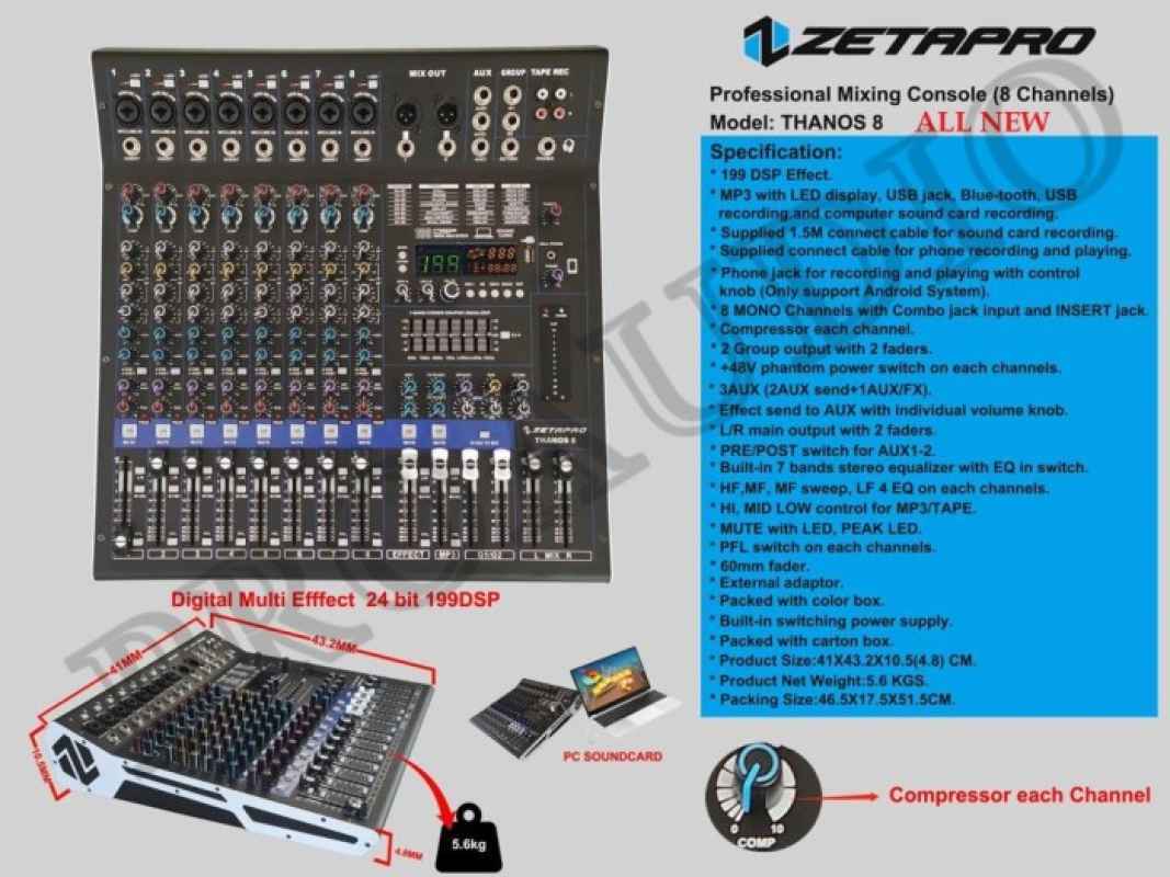 Jual Mixer Audio Zetapro Thanos 8/ Thanos8 / 8 Channel Reverb 256 Dsp Group Di Seller Sunshop ...