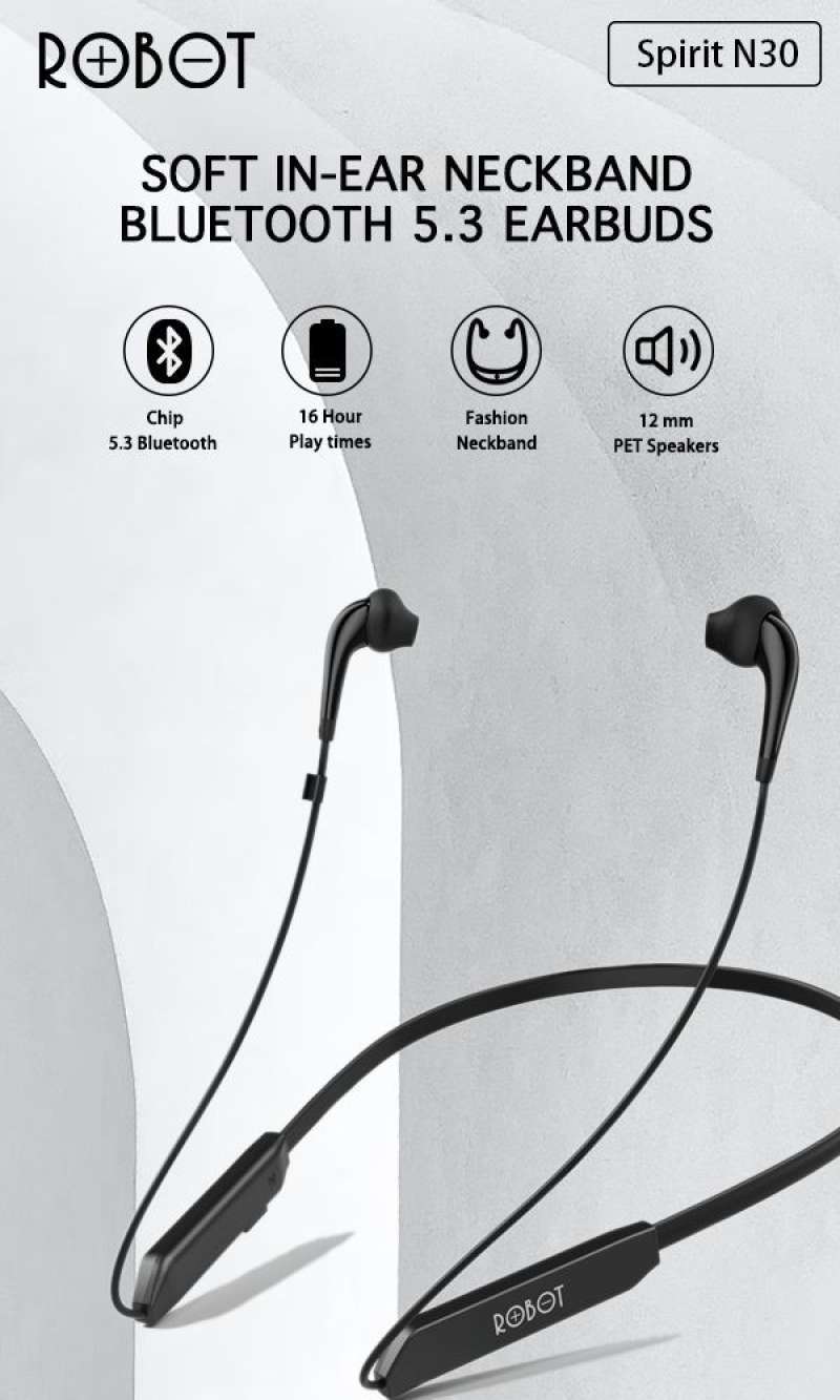 Promo Headset Bluetooth Robot Spirit N20 Ultra Bass Neckband Sport ...