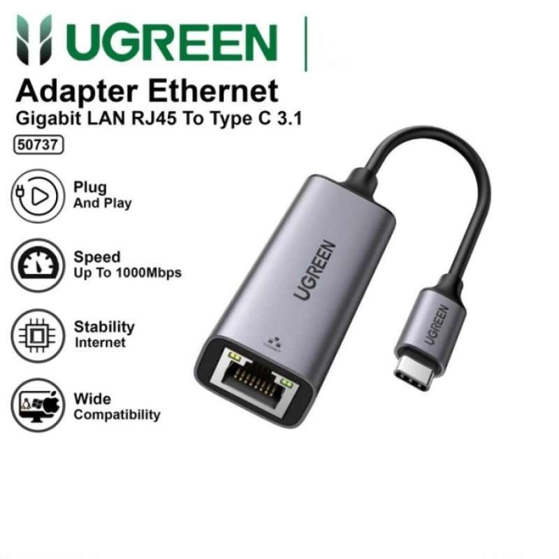 Jual Ugreen Type C To Lan Ethernet Adapter Rj45 Gigabit Network 1000 ...