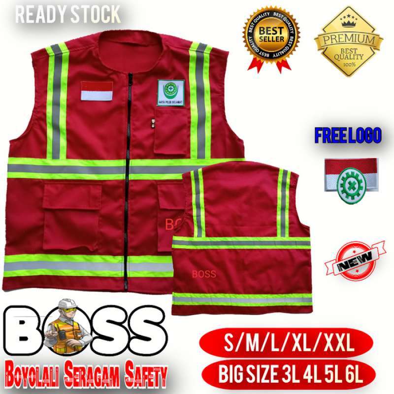 Jual Rompi Safety Merah Merk Boss Original Grade A Free Logo K3 Bendera ...
