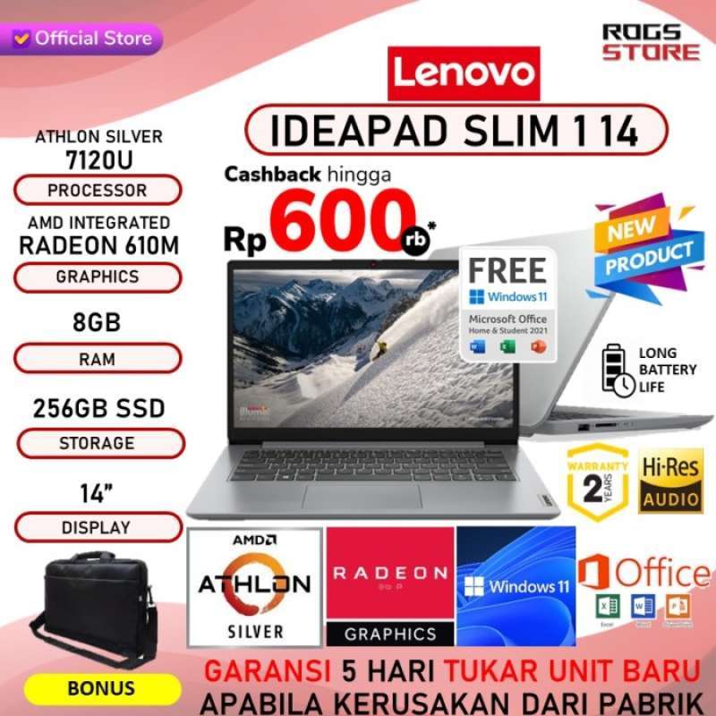 Promo Lenovo Ideapad Slim 1 14 Athlon Silver 7120u 8gb 256gb Ssd Radeon 610m Diskon 33% Di ...