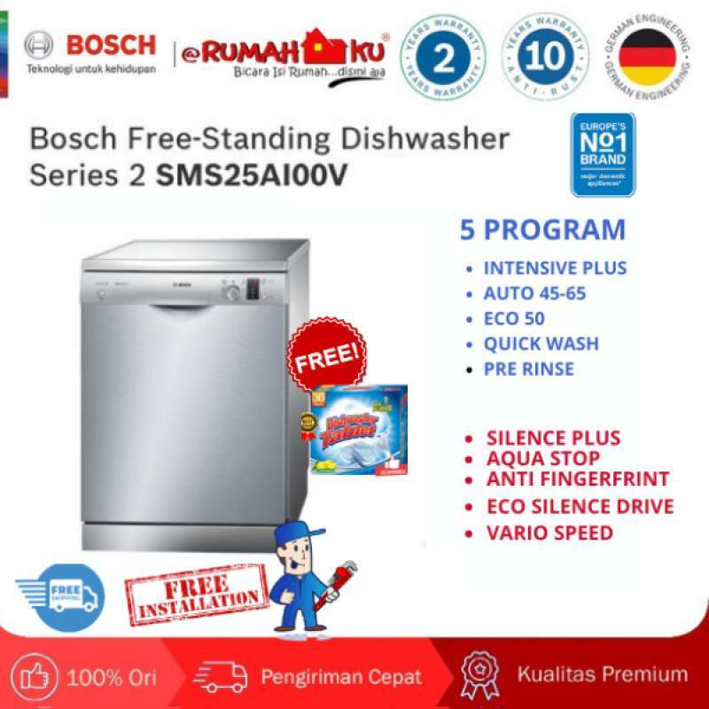 Promo Bosch Free-standing Dishwasher 60cm Sms25ai00v Seri 2 Silver Inox ...