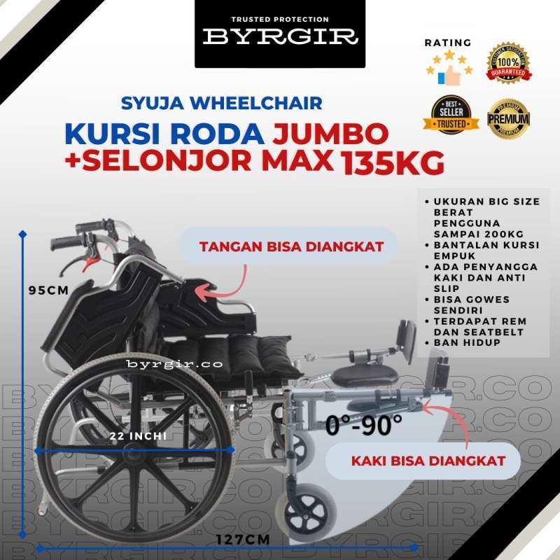 Jual Byrgir Kursi Roda Lipat Wheelchair Ukuran Big Size Jumbo Besar ...
