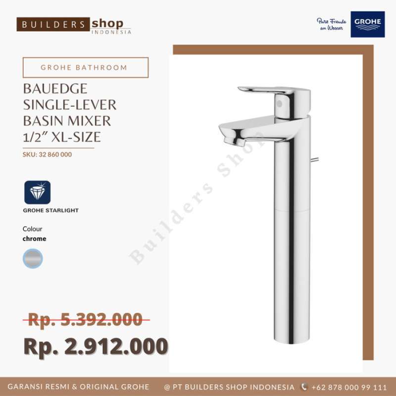 Promo Grohe 32860000 - Bauedge Single-lever Basin Mixer 1/2â€³ Xl-size ...