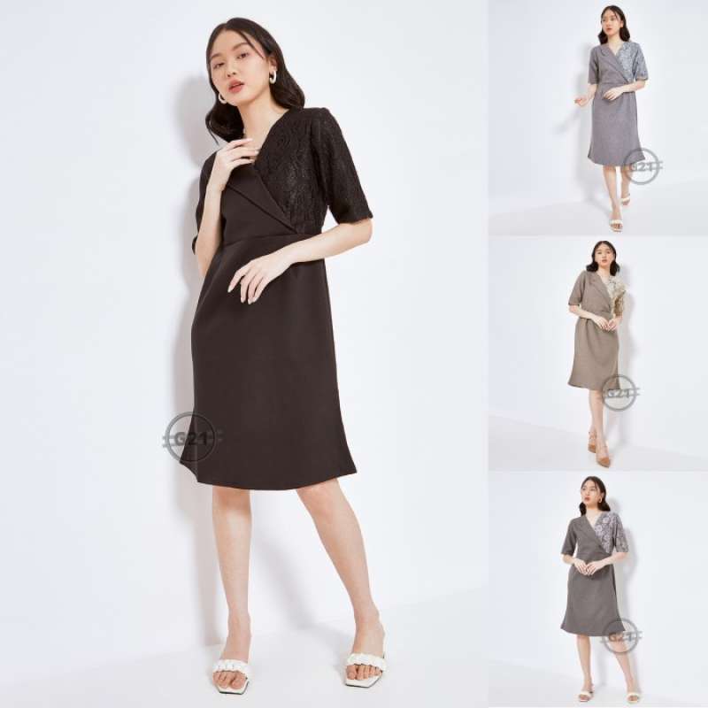 Promo Midi Dress Wanita Hitam Polos Formal Kerja Kantor - Abu Tua, S ...