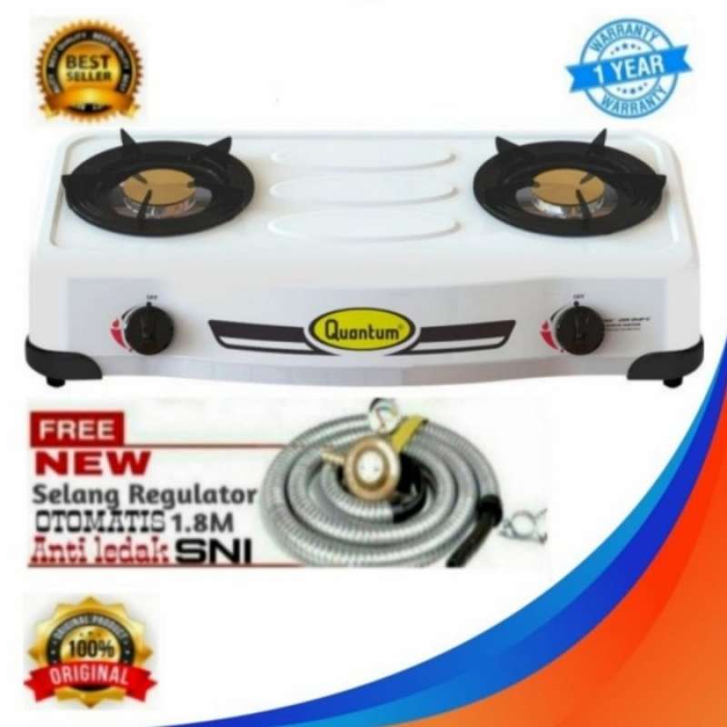 Promo Kompor Gas Quantum 2 Tungku Kuningan + Selang Regulator Paket Sni ...