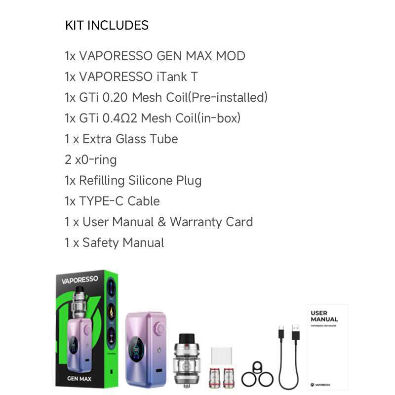Jual Vaporesso Gen Max Mod Kit With 6ml Itank T Atomizer Mod Vape 100% ...