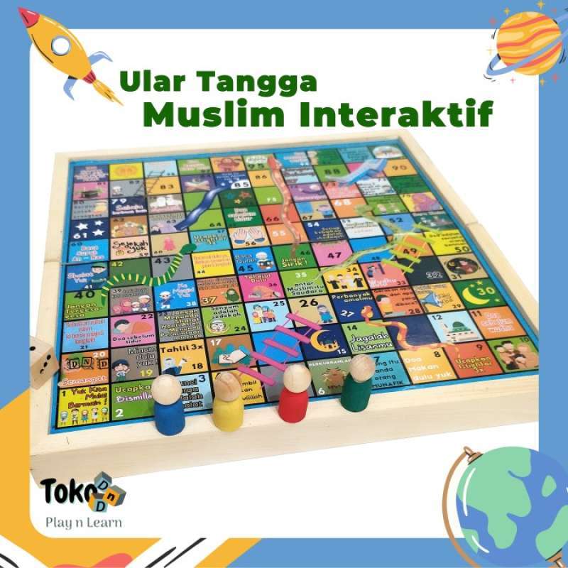Promo Mainan Anak Keluarga Board Game Ular Tangga Kayu Muslim Snake ...