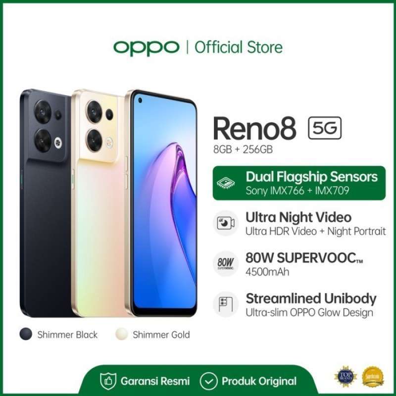 Jual Oppo Reno8 5g 8gb/256gb [dual Flagship Sensors With Sony Imx766 + Imx7 Di Seller Laris Cell ...