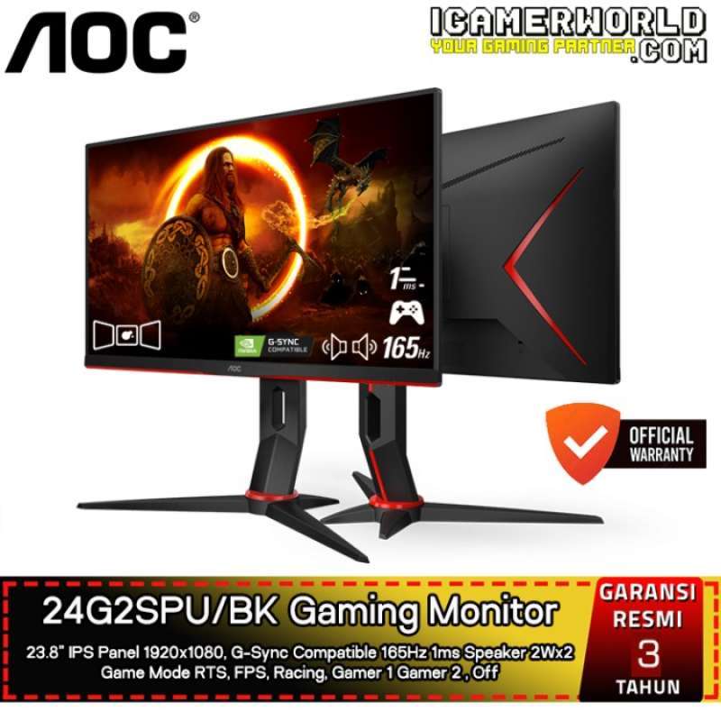 Promo AOC 24G2SPU/BK 23.8 IPS FHD 165Hz 1ms G-sync Gaming Monitor ...