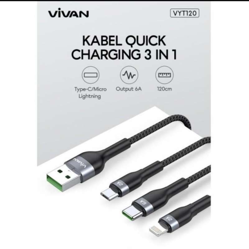 Jual KABEL VIVAN VYT120 3in1 MICRO USB Type-C LIGHTNING FAST CHARGING ...