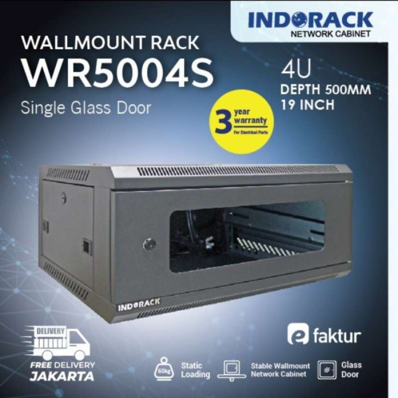 Promo NEW Wallmount 4U Indorack Single Door 500mm WR5004S Rack Server ...