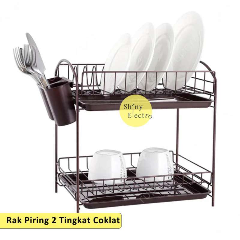 Promo Rak Piring Mangkok 2 Tingkat Susun Besar Besi Dengan Wadah Sendok ...