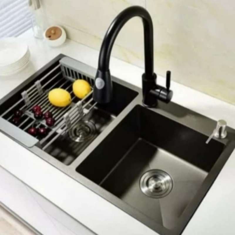 Jual Kitchen Sink/bak Cuci Piring 2 Lubang Onan 7541 Hitam Stainless ...