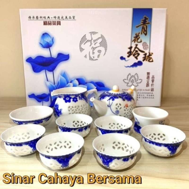 Jual Chinese Tea Set Keramik Tea Pot Tea Cup Bunga Biru di Seller Indah ...