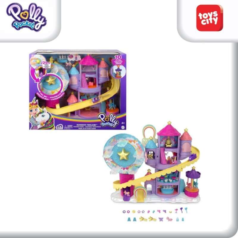 Jual Mattel â€‹Polly Pocket Rainbow Funland Theme Park 3 Rides 7 Play ...