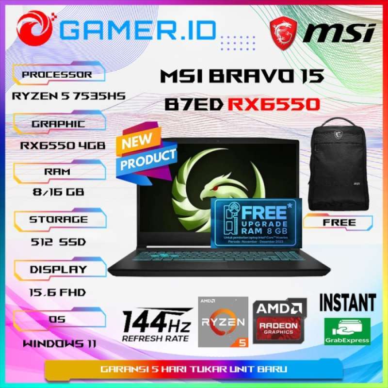 Jual MSI Bravo 15 Ryzen 5 7535HS AMD RX6550 4GB/ 8GB 512GB W11+OHS ...