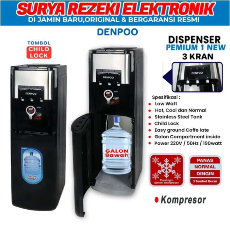 Promo Dispenser Galon Bawah Denpoo Premium 1New Hot&Cold Compressor ...