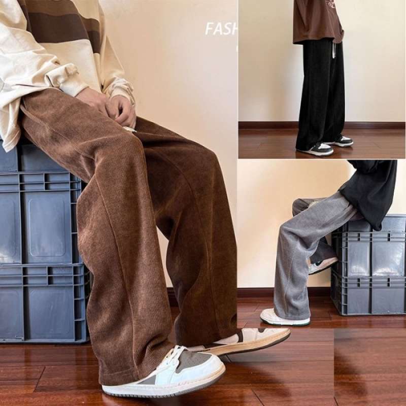 Promo UP244 - celana corduroy pria korean style baggy pants longgar ...