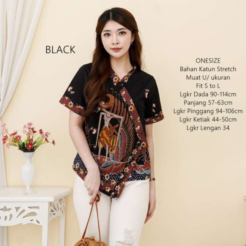 Promo Blouse Batik Atasan Wayang Jawa Etnik Wanita Formal Casual NG001 - HITAM 3 STD - HITAM 5 ...