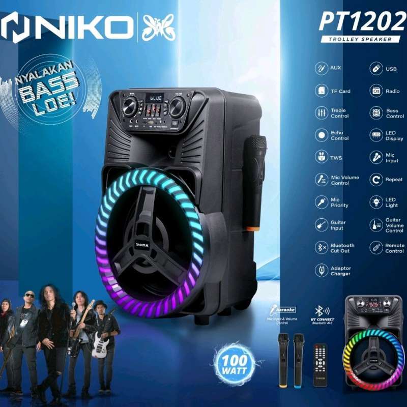 Jual NIKO PT1202 Portable Speaker Trolley Meeting Bluetooth 12 inch 100 ...
