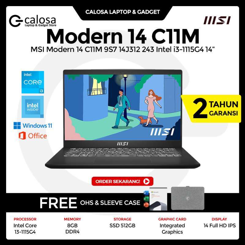 Promo MSI Modern 14 C11M 9S7 14J312 243 Intel i3-1115G4 RAM 8/512GB 14 Laptop Full HD IPS ...