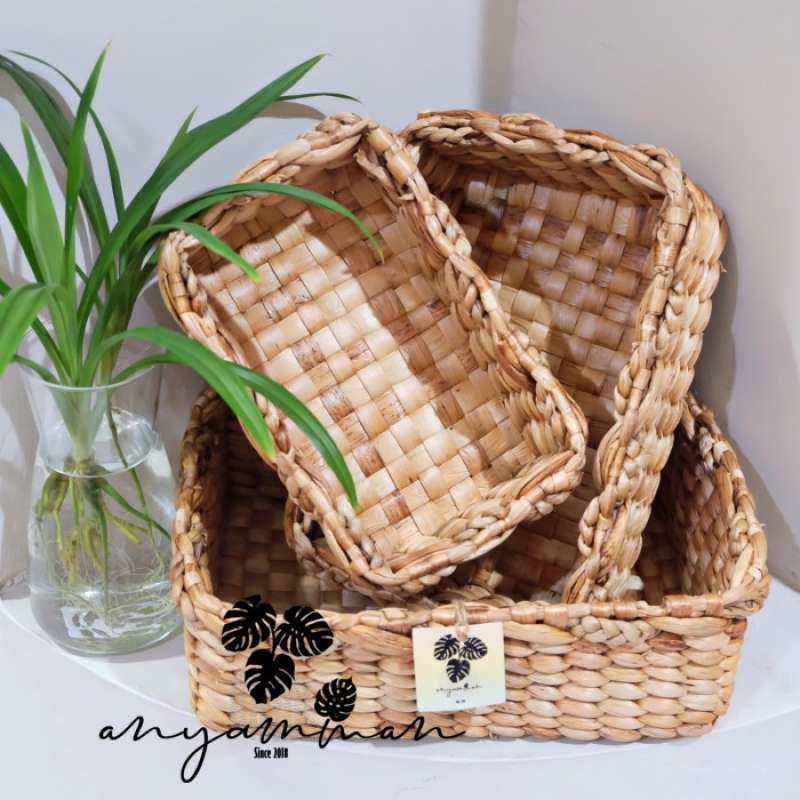 Promo Kotak Persegi Panjang/Box Anyaman Enceng Gondok Kepang 1set isi3 ...