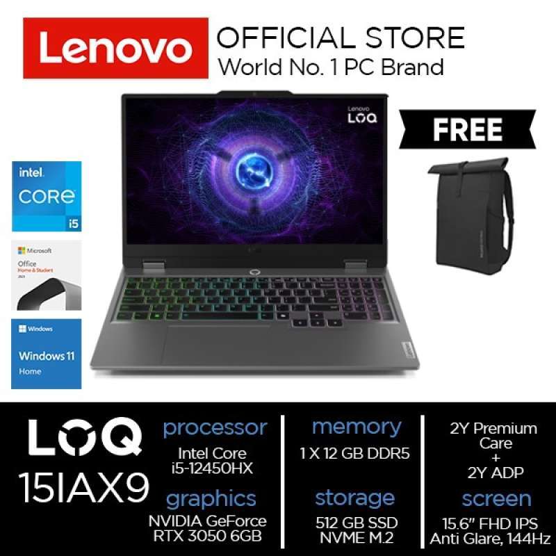Promo Lenovo Loq 15iax9 Core I5-12450hx 12gb 512gb Rtx 3050 6gb W11 Ohs ...