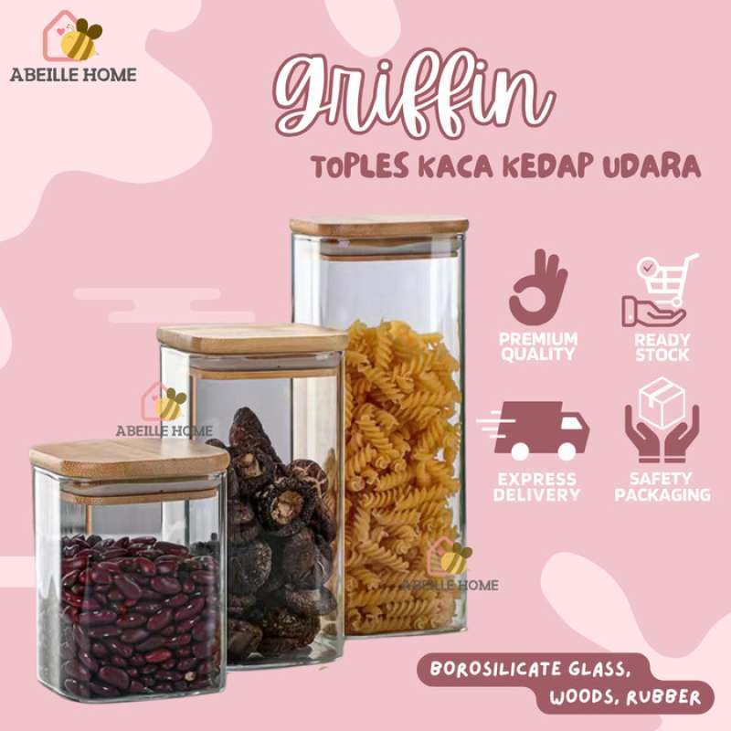 Jual Toples Griffin Kaca Kotak Makanan Kue Tutup Kayu Food Storage ...