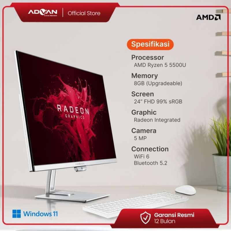 Jual Advan One Pc Aio Amd Ryzen 5 5500u Ram 8gb Ssd 512gb 24 Fhd W11 Di ...