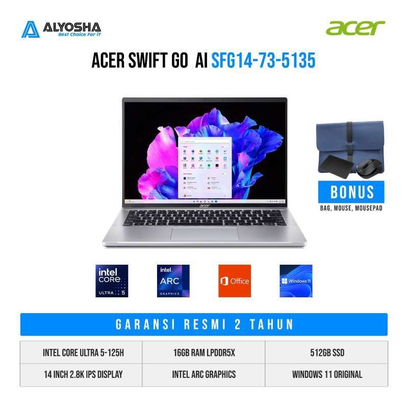 Jual Acer Swift Go Ai Sfg Pure Silver Intel Core Ultra H Gb Ssd Gb Di