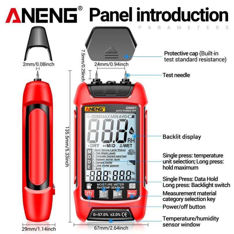 Jual Pengukur Kelembapan Kayu Dinding Digital Moisture Detector Gn601 ...